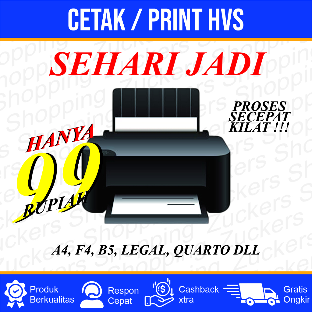 Jual Print / Cetak Kertas HVS Hitam Putih / Warna A4 B5 F4 Legal 70 75 ...