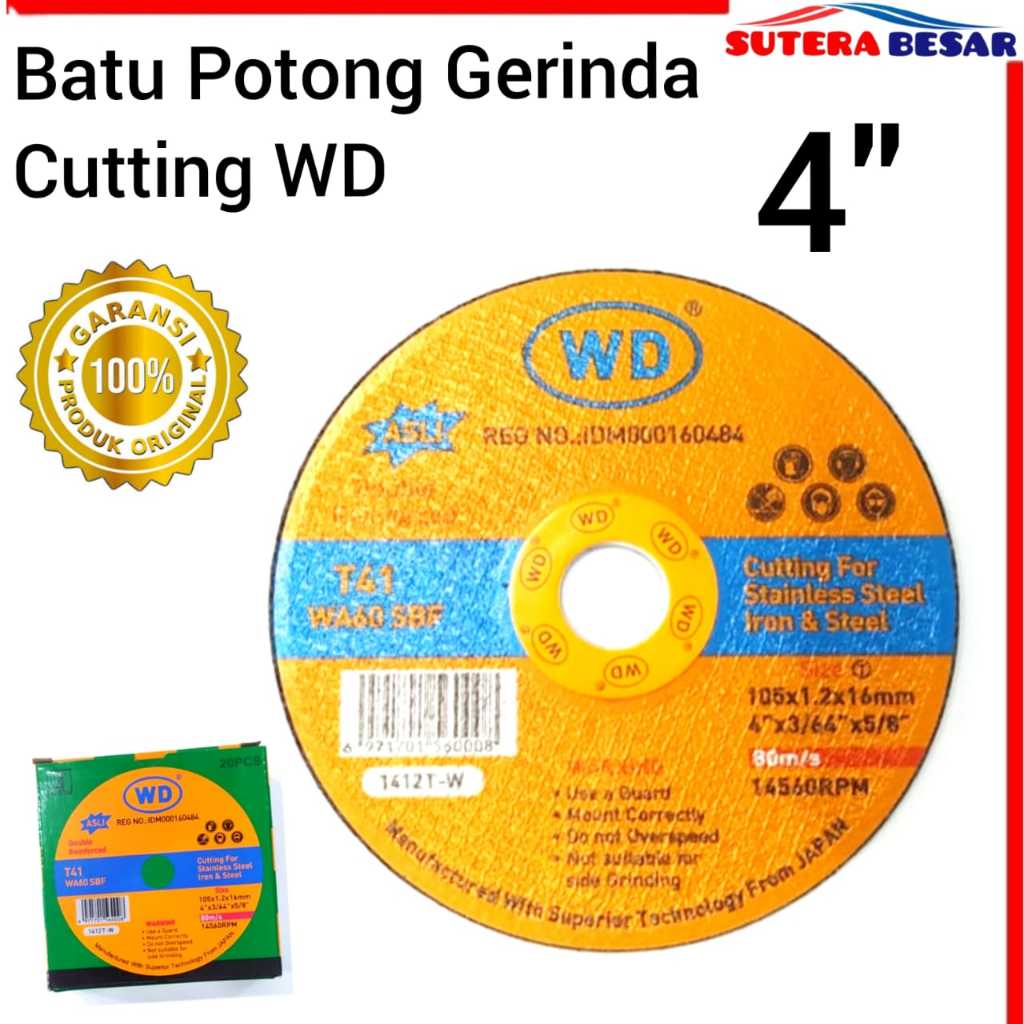 Jual Cutting Wheel WD Mata Gerinda Batu Potong Besi WD 4"inch 10pcs ...