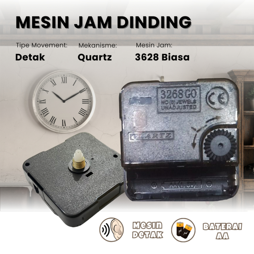 Jual Mesin Jam Dingding Biasa 3268 QUARTZ Sweep dan Detak Step | Shopee ...
