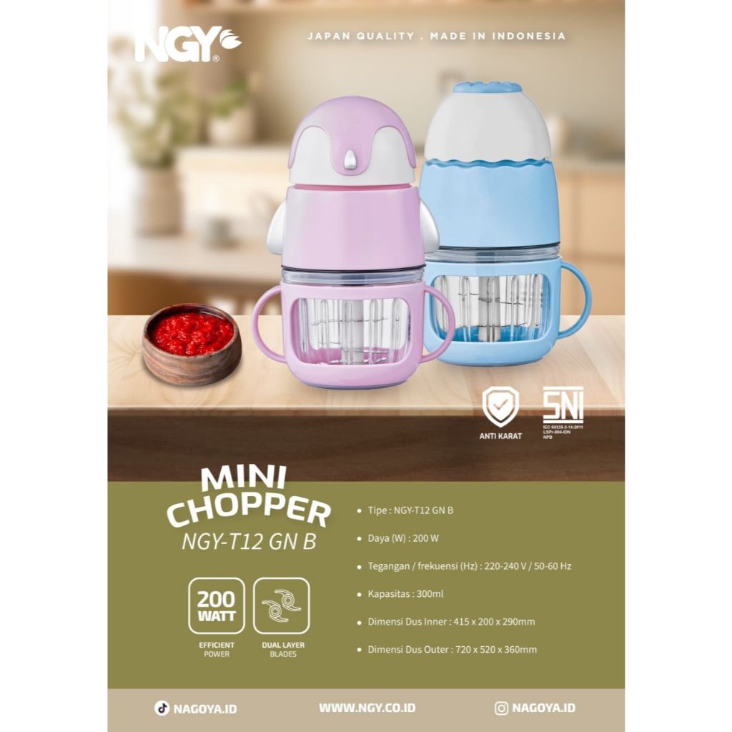 Jual Mini Chopper Elektrik NGY Kapasaitas 300ML Dengan Dual Layer ...
