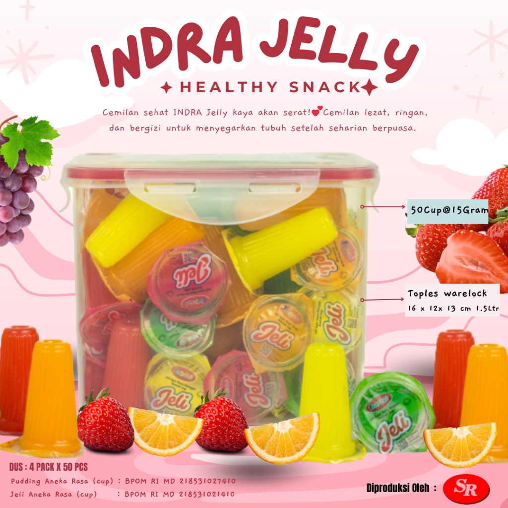 Jual INDRA Jeli/puding isi 50 cup@15 Gram BONUS Toples Plastik Warelock 1.5 Ltr | Shopee Indonesia