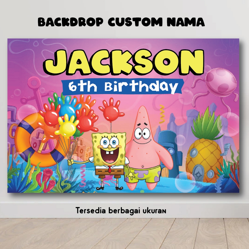 Jual BACKDROP SPONGEBOB SQUAREPANTS BIRTHDAY BACKGROUND ULANG TAHUN ...