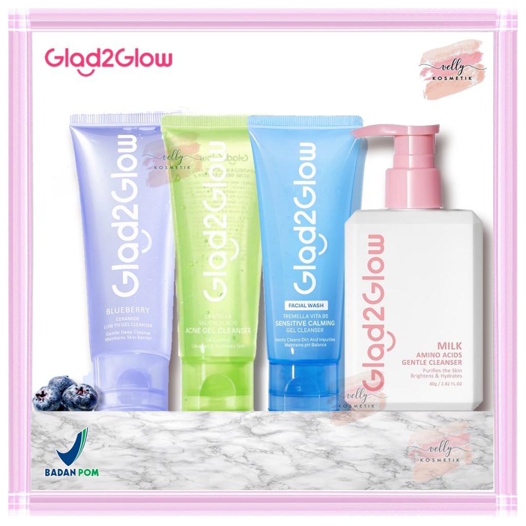 Jual Glad2Glow Blueberry Ceramide Low pH Gel Cleanser 70ml G2G Facial ...