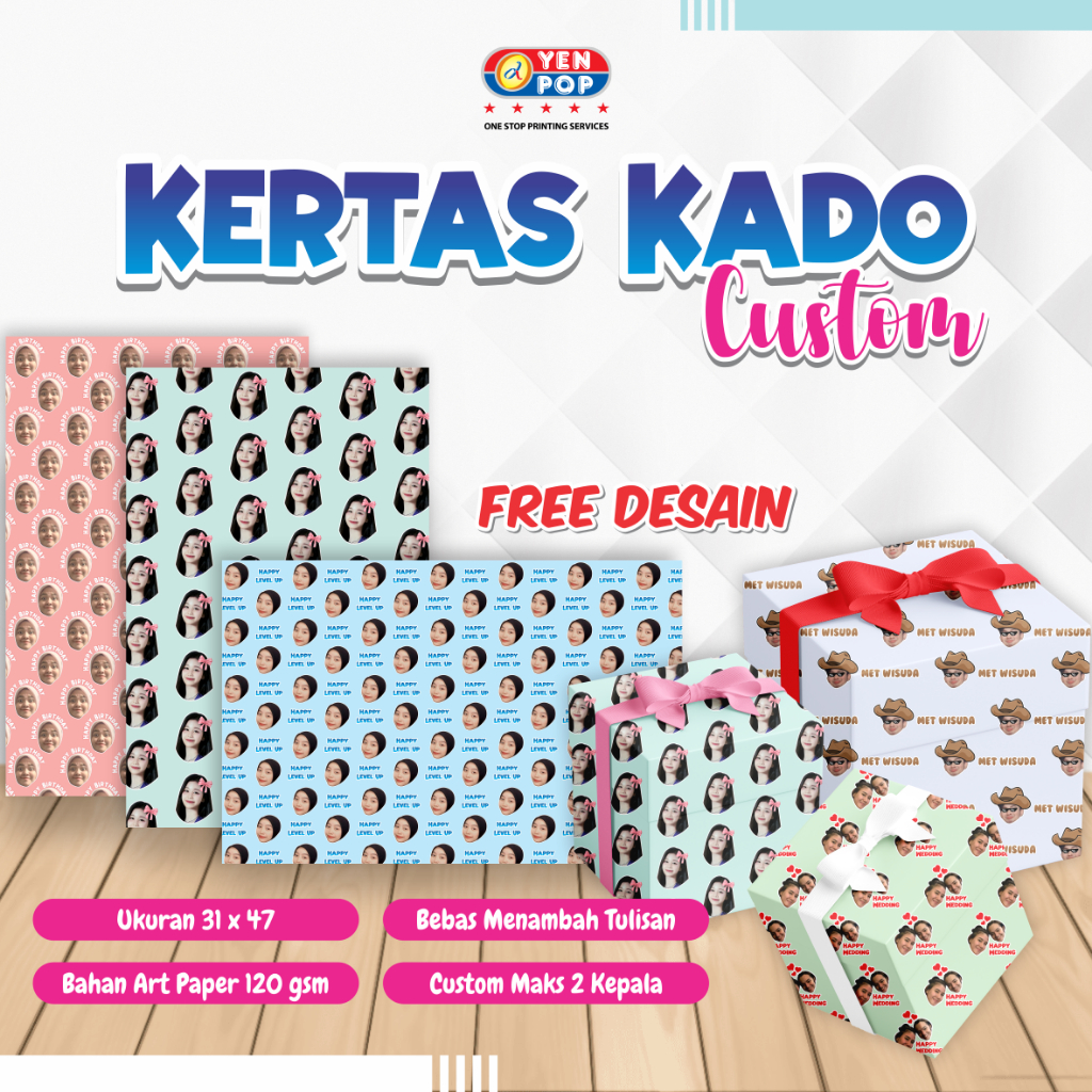 Jual KERTAS KADO CUSTOM UKURAN 31 X 47 CM ( 1 PAKET ISI 3 LEMBAR ...