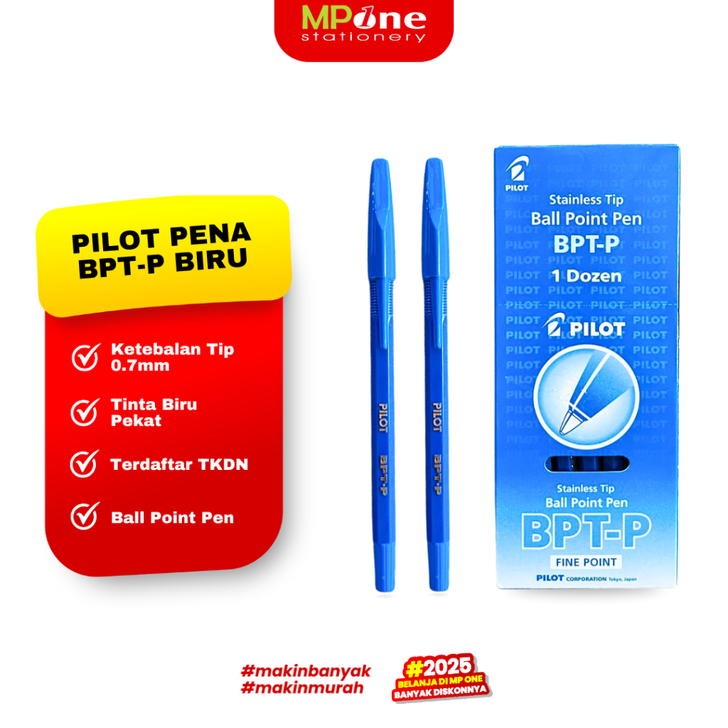 Jual (1 KOTAK) Pilot Pena BPT-P Tinta Biru 0,7mm / Pulpen Bolpoint Biru Isi 12 Pcs Pilot ...