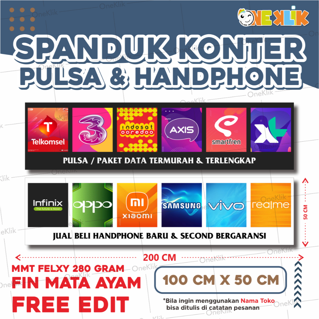 Jual Banner Spanduk Konter Murah / Renda Konter Murah FREE DESIGN / Aksesoris Konter -ONEKLIK.1 ...