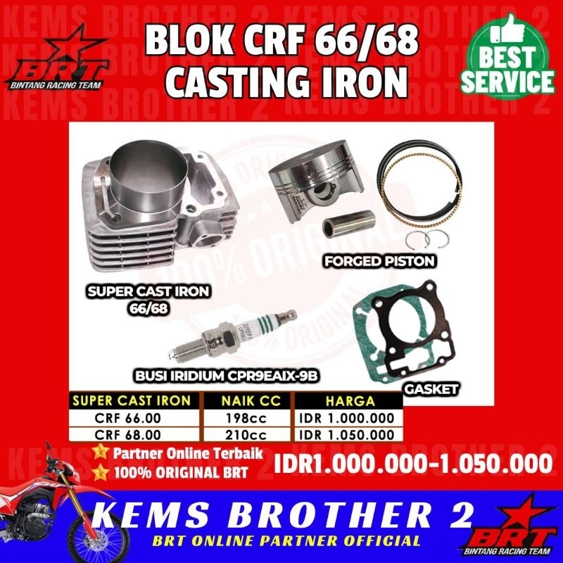 Jual BLOK CRF BRT BORE UP CASTING IRON PISTON 66MM/68MM ORIGINAL GRATIS BUSI RACING BRT ORIGINAL ...