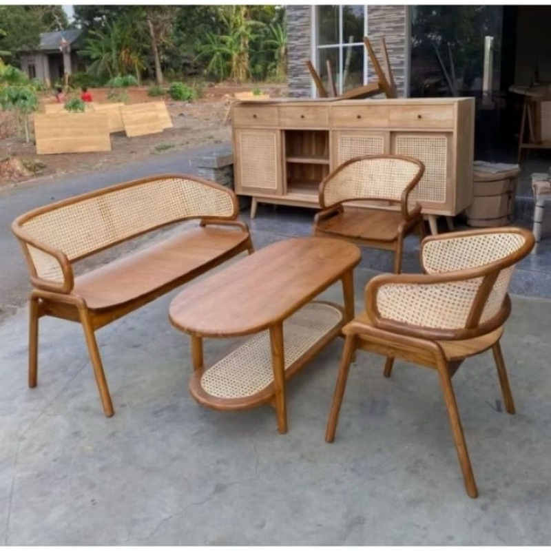 Jual Set Kursi Teras Kursi Ruang Tamu Jati Retro Rotan Finishing - Kursi Makan Cafe Resto ...