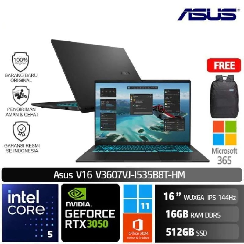 Jual Asus V16 V3607VJ I535B8T-HM Core 5 210H 16GB 512GB RTX3050 6GB W11 ...