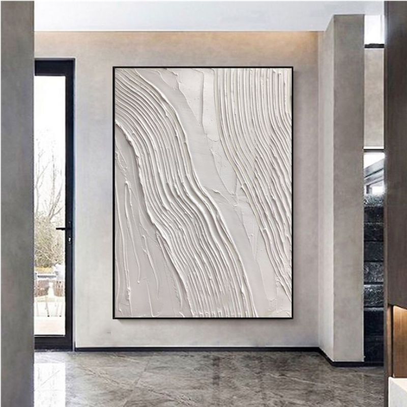 Jual Lukisan Dinding Abstrak Full Putih Tekstur Timbul Tebal Modern Art ...