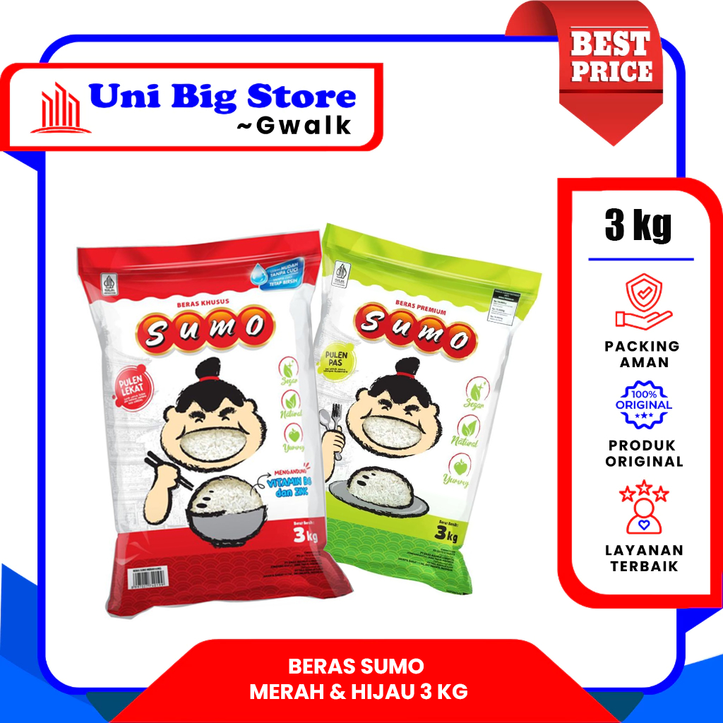 Jual BERAS PREMIUM SUMO MERAH - KUNING - HIJAU - 3 kg | Shopee Indonesia