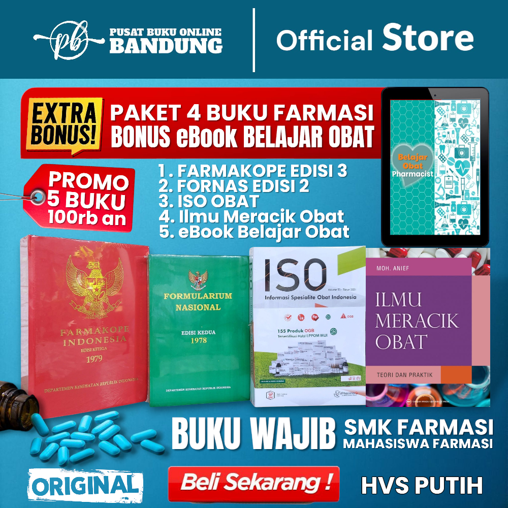 Jual PAKET LENGKAP 4 BUKU FARMASI DASAR FARMAKOPE 3 ISO FORMULARIUM NASIONAL ILMU MERACIK OBAT ...
