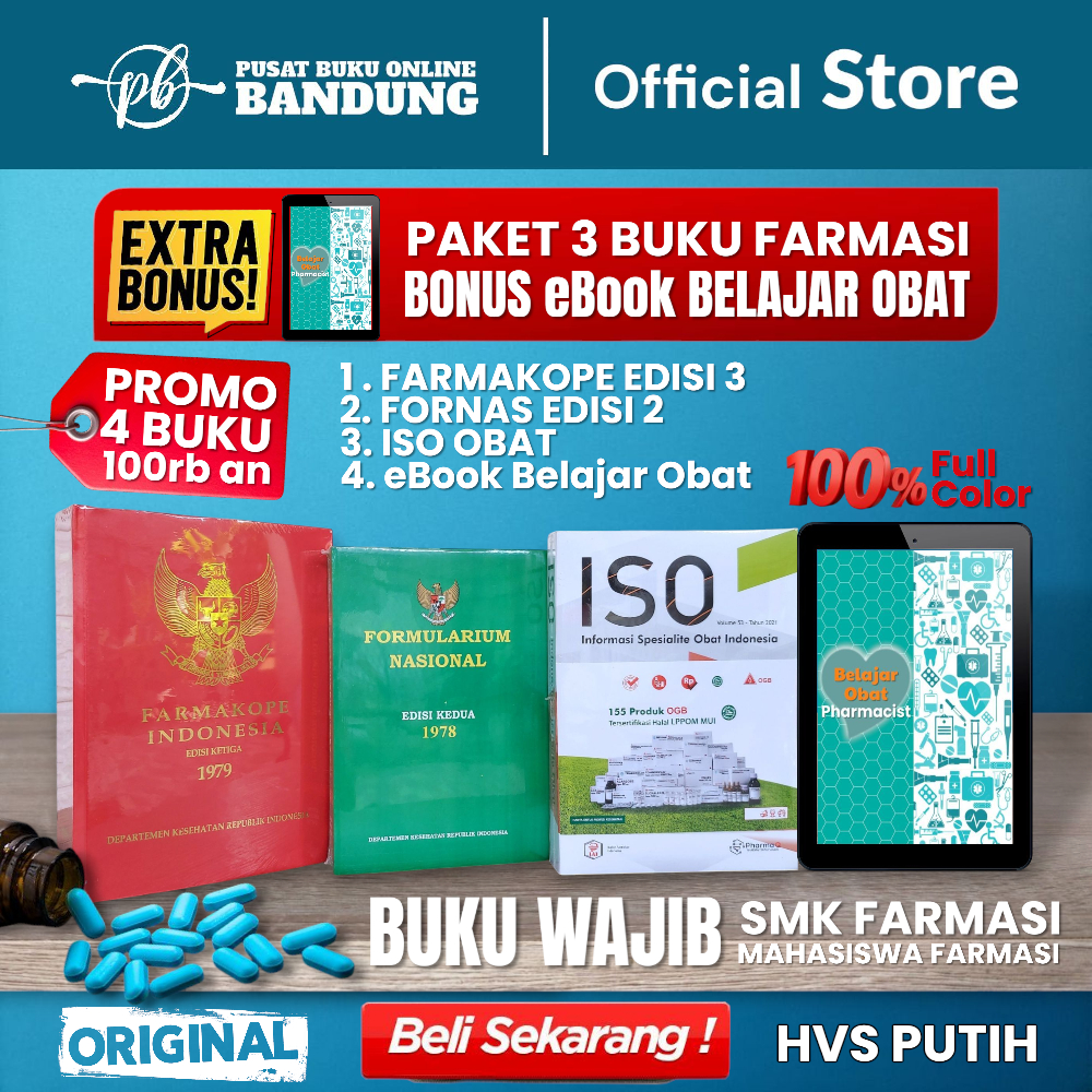 Jual PAKET 3 BUKU FARMASI DASAR FARMAKOPE INDONESIA EDISI 3 FORMULARIUM NASIONAL FORNAS ISO OBAT ...