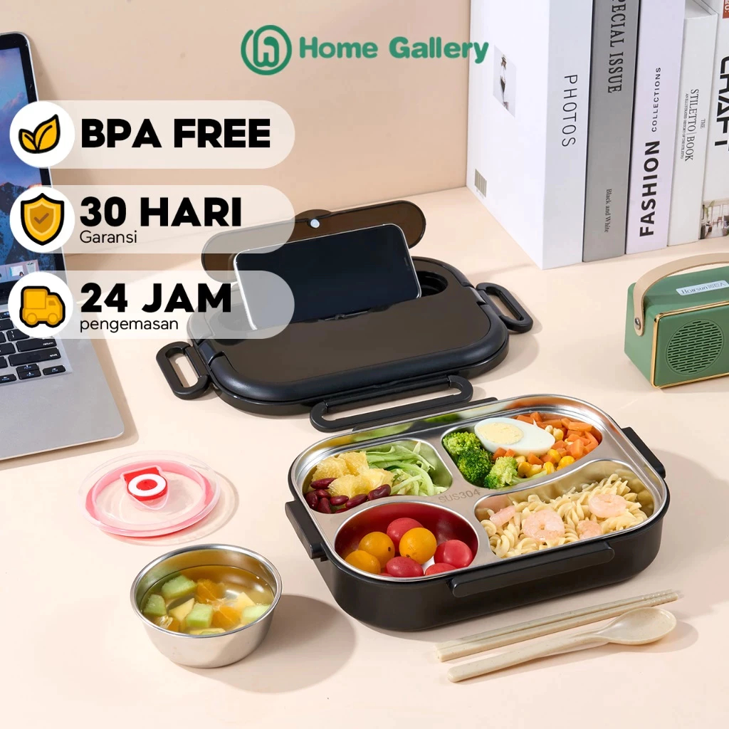 Jual ecentio Kotak Makan 4 Grid 1000ml 304 Stainless steel lunch box ...