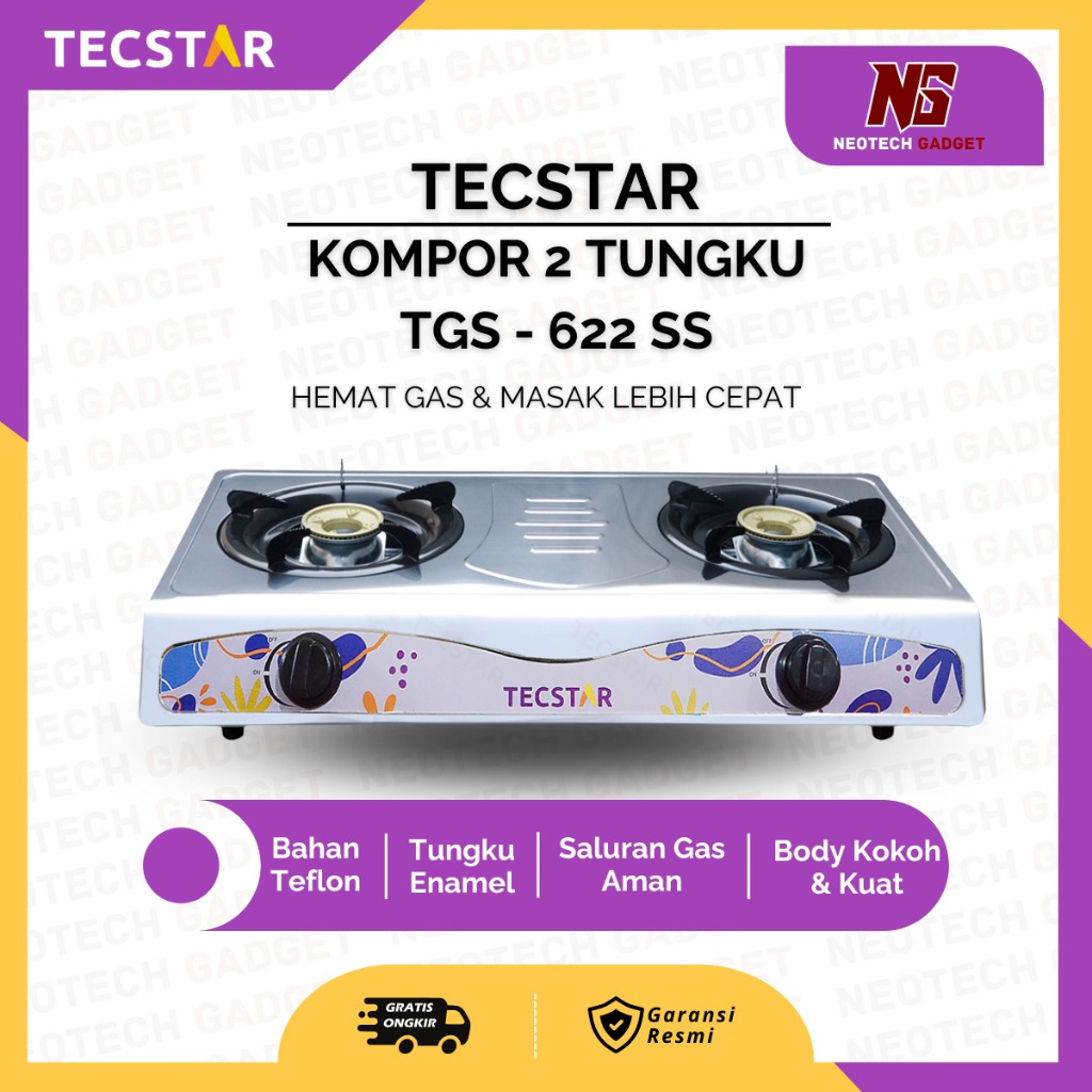 Jual TECSTAR Kompor Gas 2 Tungku Stainless Optimax Teraflon Anti ...