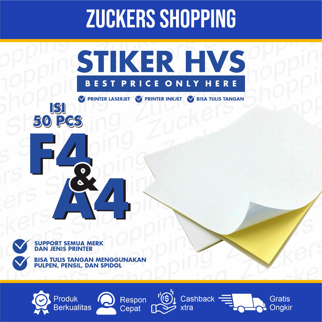Jual Sticker HVS F4 isi 50 lembar / Kertas Stiker Doff Matte Folio ...