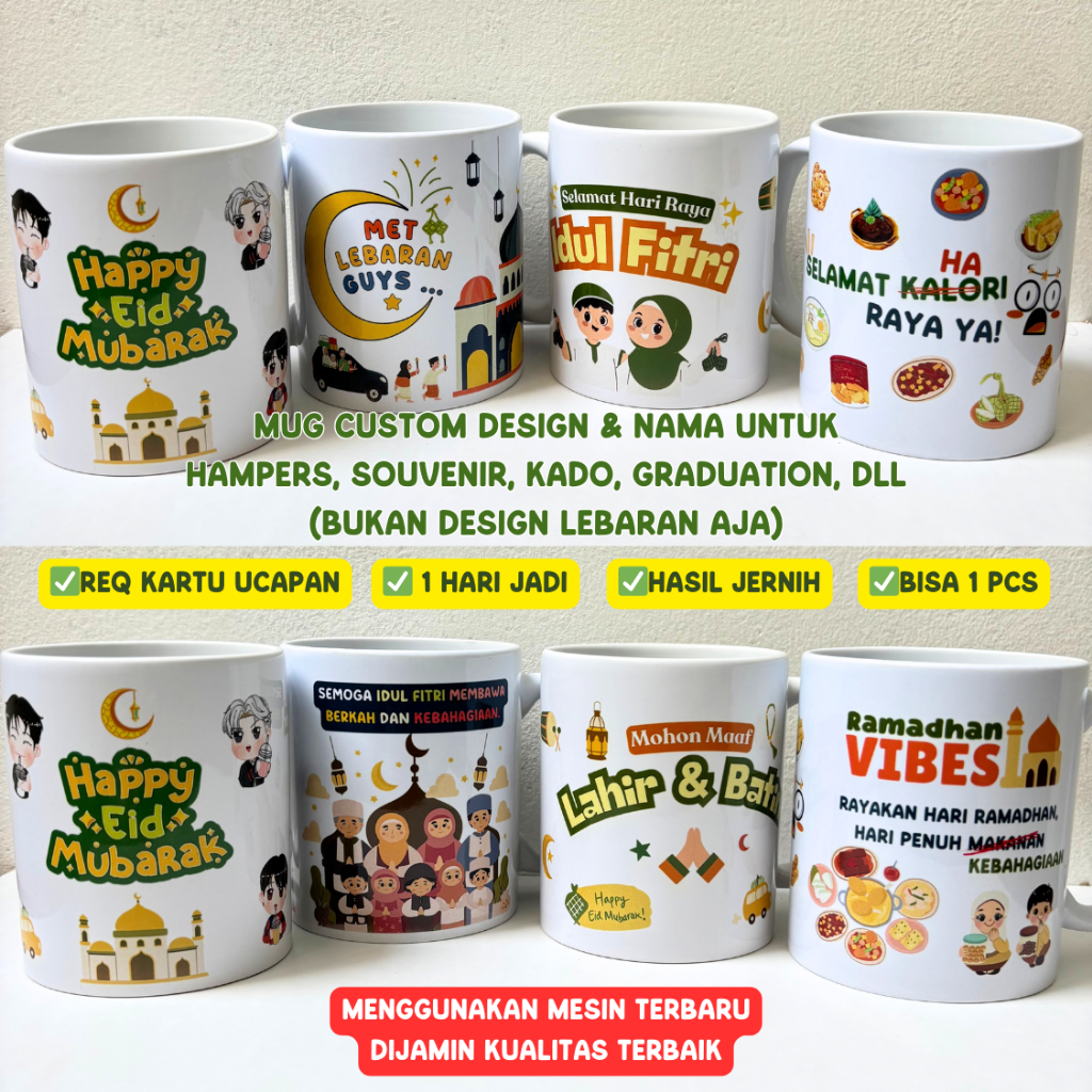 Jual [CUSTOM] MUG GELAS MINUM CUSTOM DESIGN LEBARAN IDUL FITRI NATAL ...