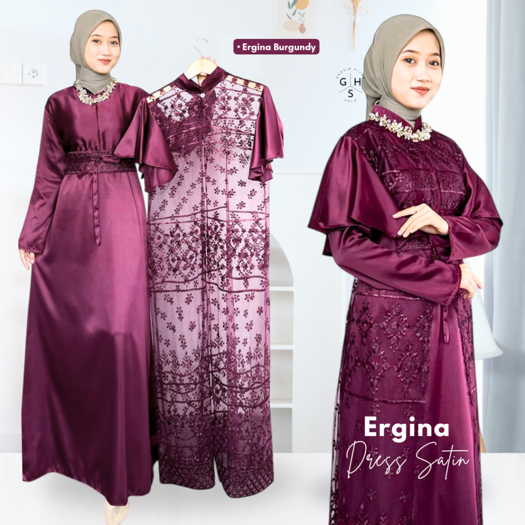 Jual ERGINA DRESS MAXI + OUTER BRUKAT KONDANGAN GAMIS PESTA ATASAN WANITA SATIN PREMIUM TERMURAH ...