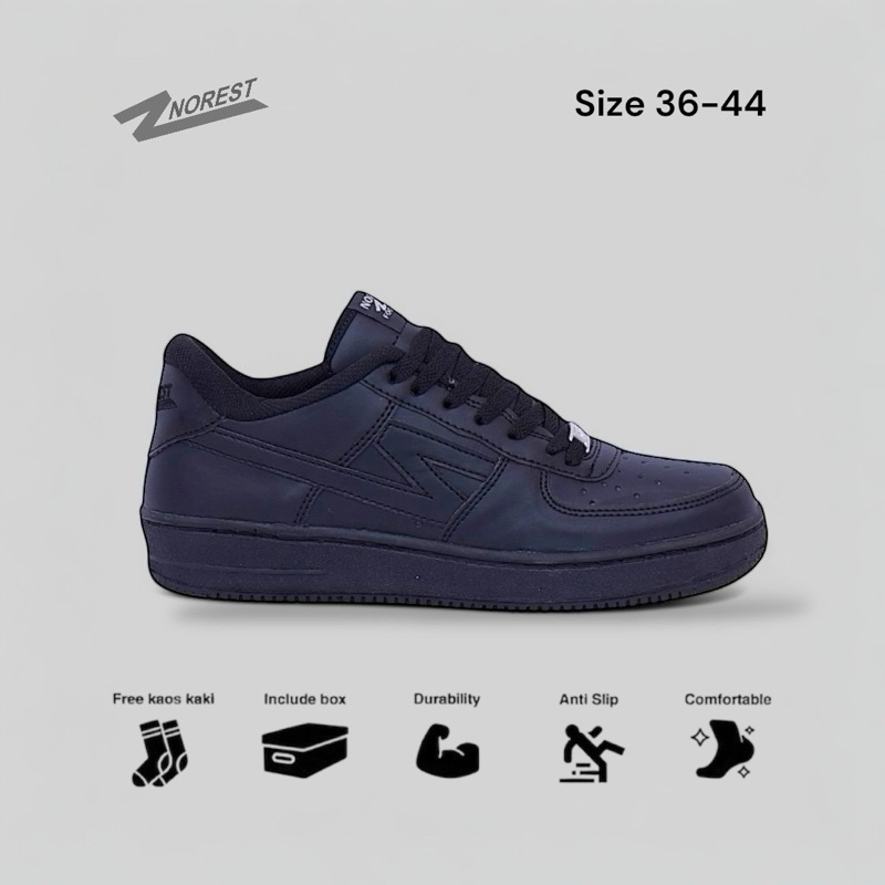 Jual Sepatu Sneakers Norest Original Triple Black Sekolah Hitam Polos ...