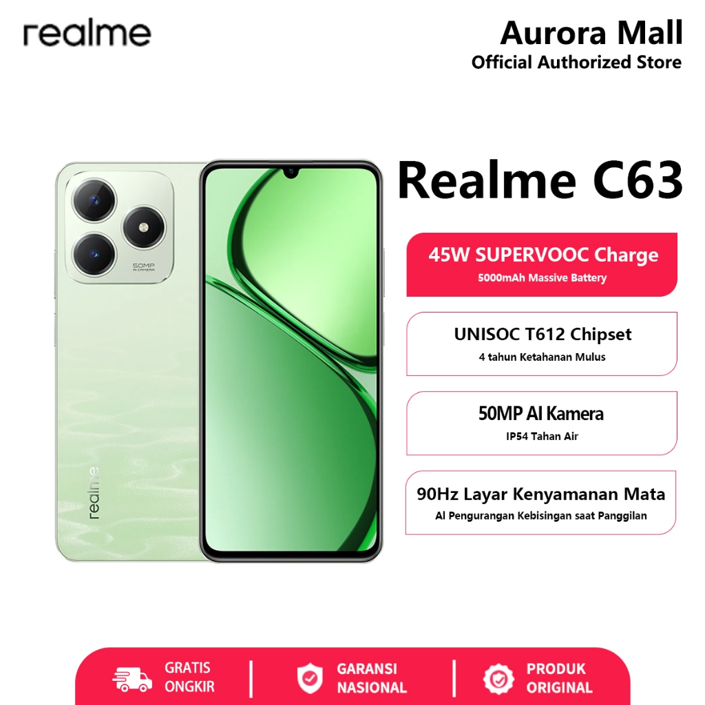 Jual Realme C63 NFC 8GB+128GB 5000mAh 45W SUPERVOOC Charge 100% Original Garansi Resmi | Shopee ...