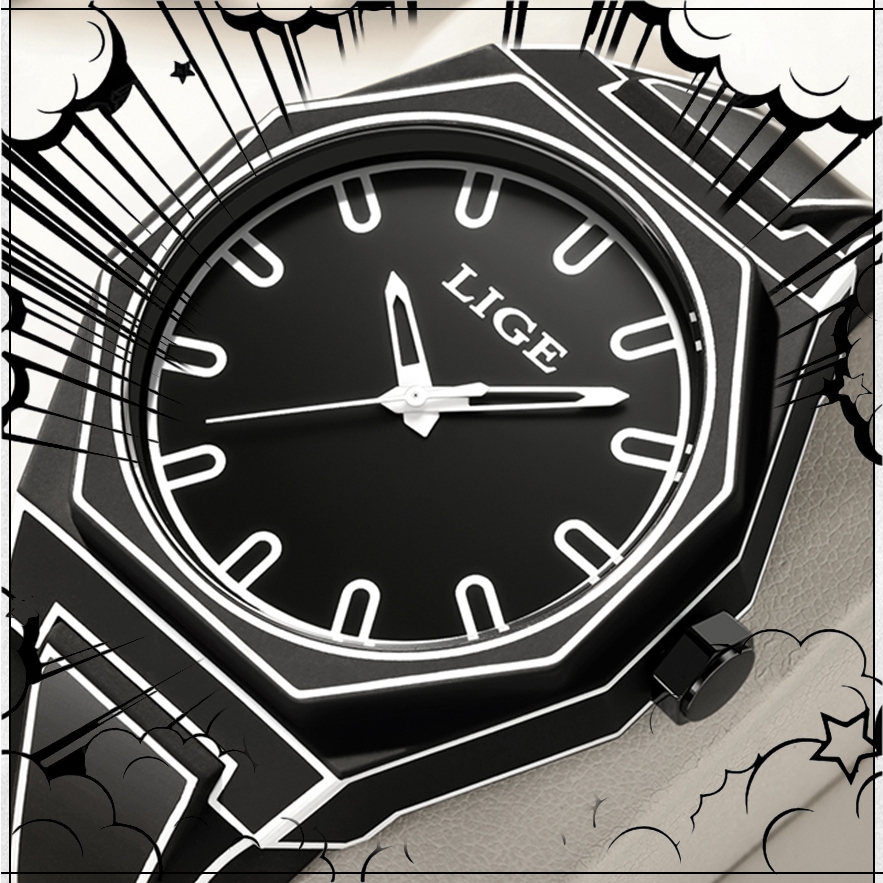 Jual LIGE Jam Tangan Pria Baru Garis Komik Kreatif Desain Grafiti ...