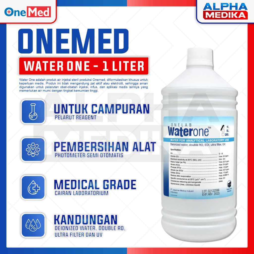 Jual ONEMED - Water One 1 Liter Onemed / Aquabidest Onemed / Aquadest ...