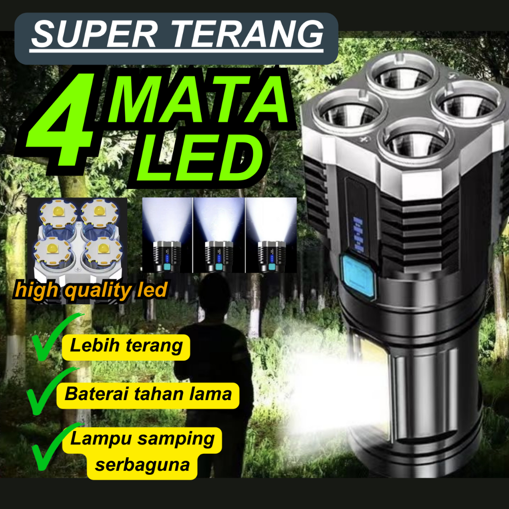 Jual 4 MATA Senter LED Outdoor Waterproof Super terang Rechargeable ...