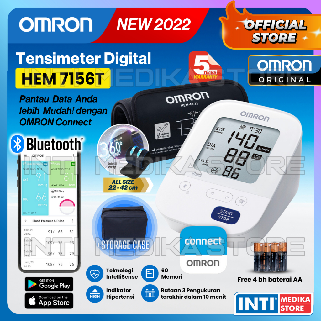 Jual OMRON - Tensimeter Digital + Connect Bluetooth HEM 7156T | Tensi ...