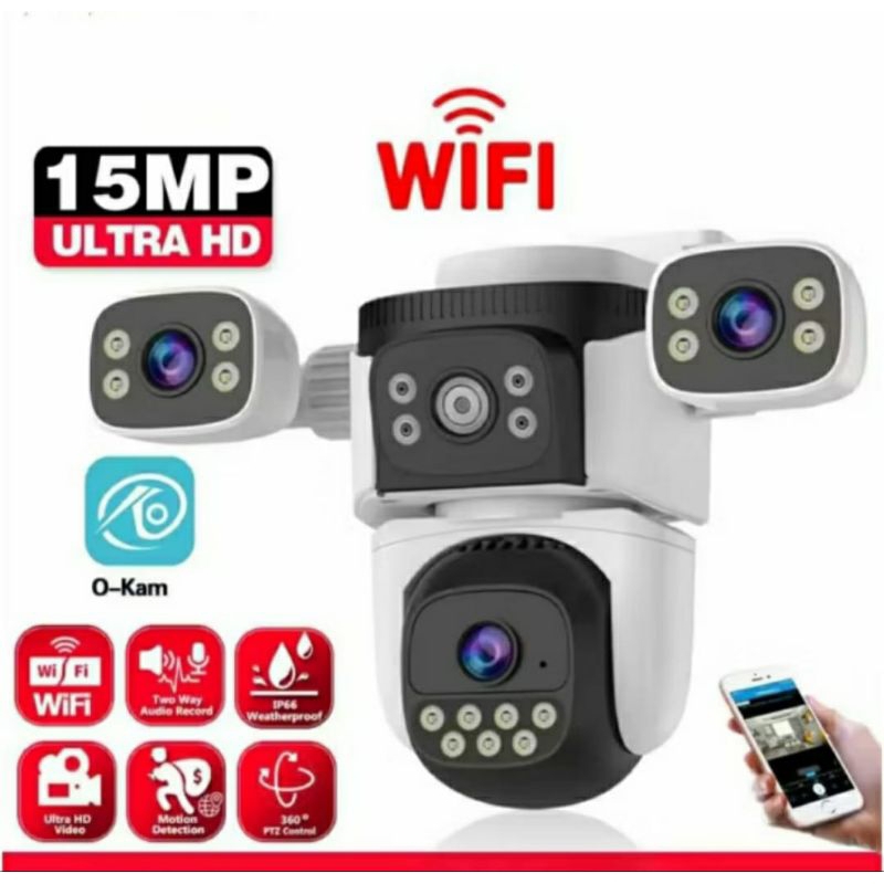 Jual {GARANSI 1 TAHUN} IP CAMERA CCTV WIFI APP O-KAM TRIPLE LENS FULL ...