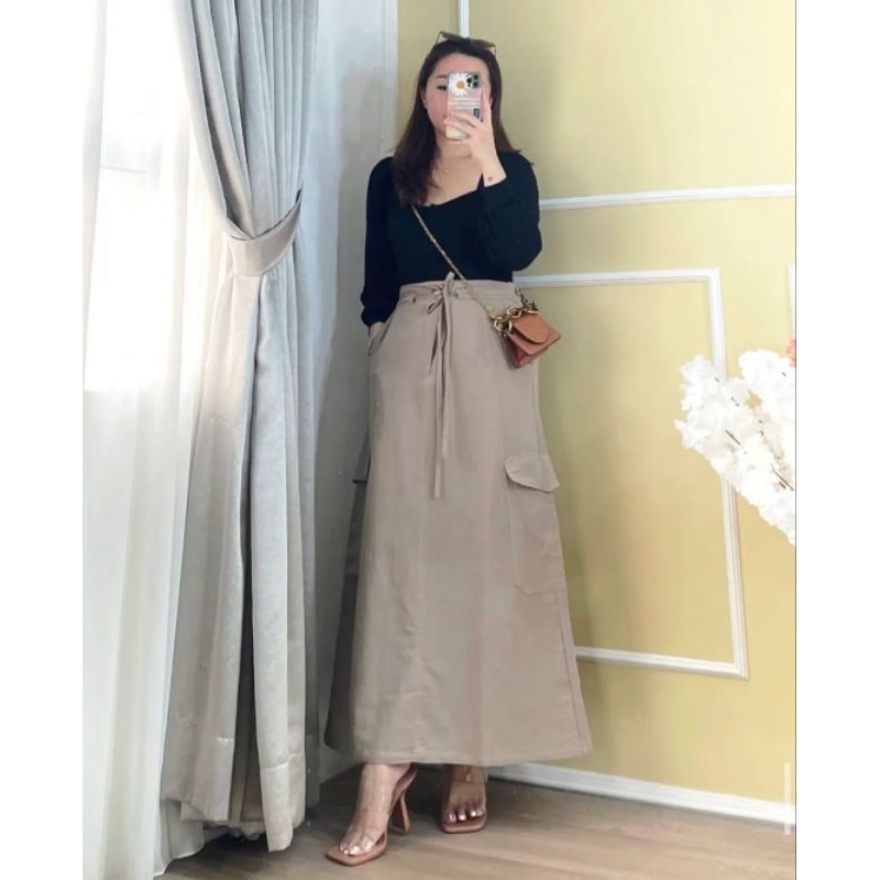 Jual Rok Cargo Katun Twil Skirt Wanita Premium - Rok Kargo Wanita Basic ...