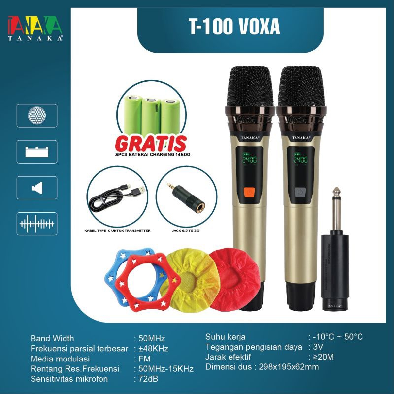Jual MIC DYNAMIC TANAKA T-100 VOXA WIRELESS MICROPHONE | Shopee Indonesia