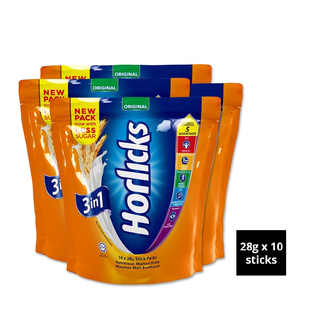 Jual Horlicks 3 in1 Less Sugar Horlicks Original Instant Malted Drink ...