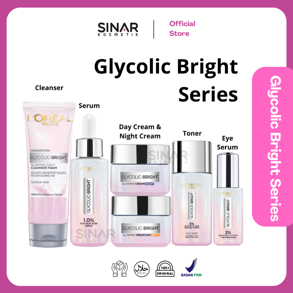 Jual L'oreal Loreal Glycolic Bright Series [ Cleanser - Day Cream ...