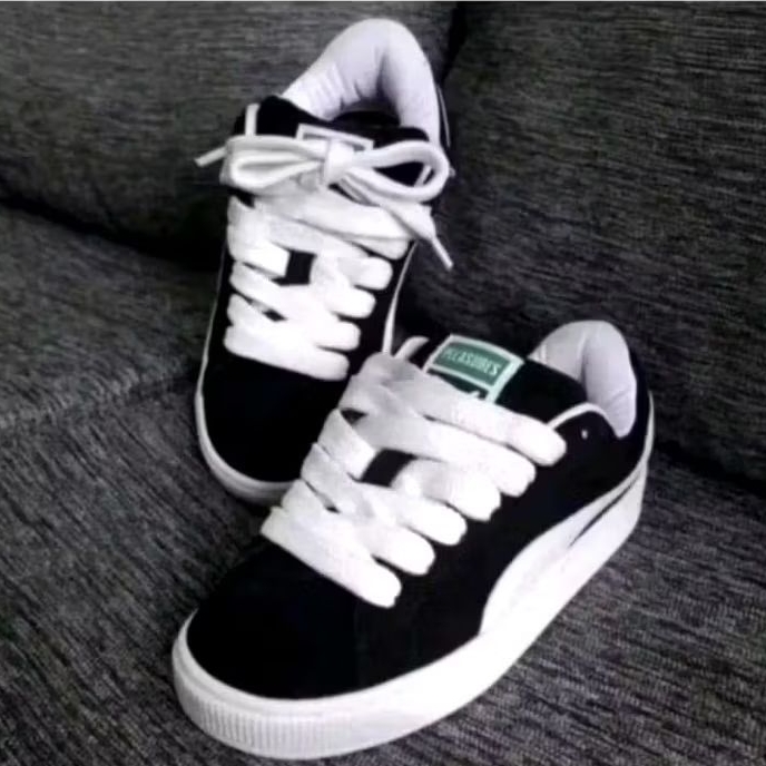 Jual Sepatu Gemuk Pria Suede XL Black White Hitam Putih Kasual Sepatu ...