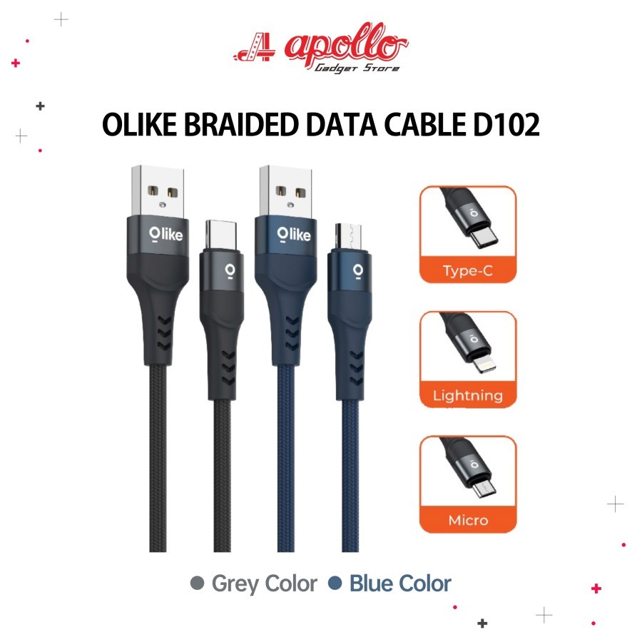 Jual Olike Braided Data Cable D102 Fast Charging Type C, Lightning ...