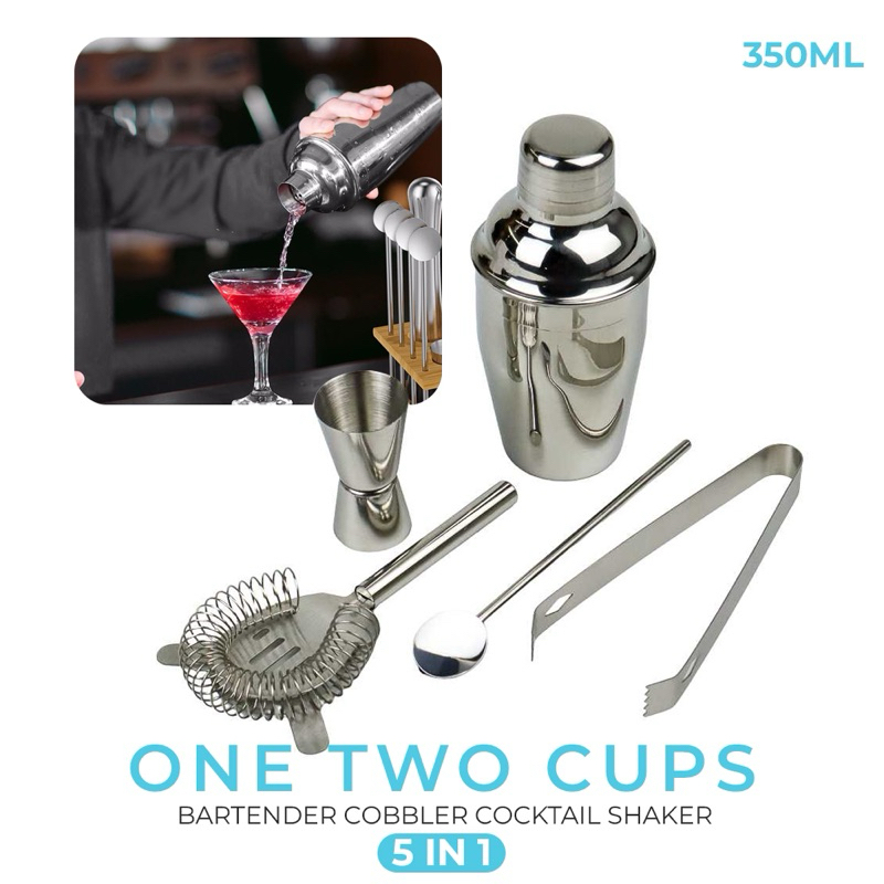 Jual One Two Cups 5 in 1 Bartender Cobbler Cocktail Shaker Jigger Set ...