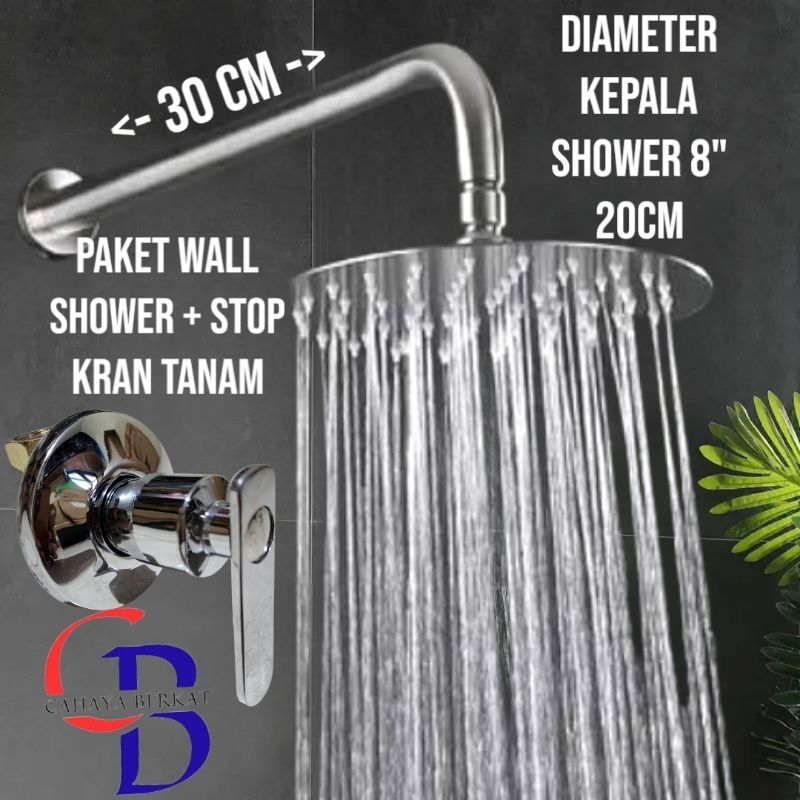 Jual Wall Shower Tanam Stainless Bulat 20cm + Stop Kran Tanam | Shopee ...