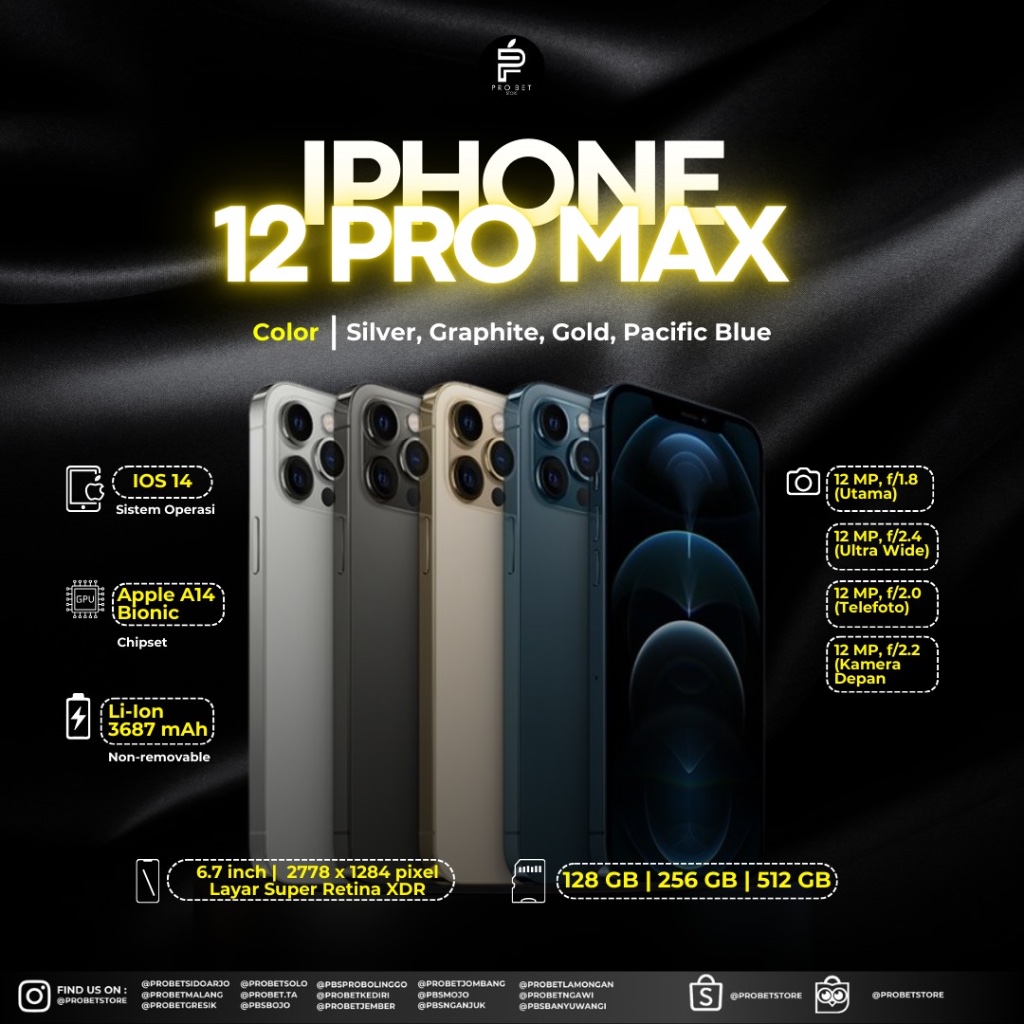 Jual IP 12 PROMAX 128GB / 256GB / 512GB FULLSET LIKE NEW SECOND ...