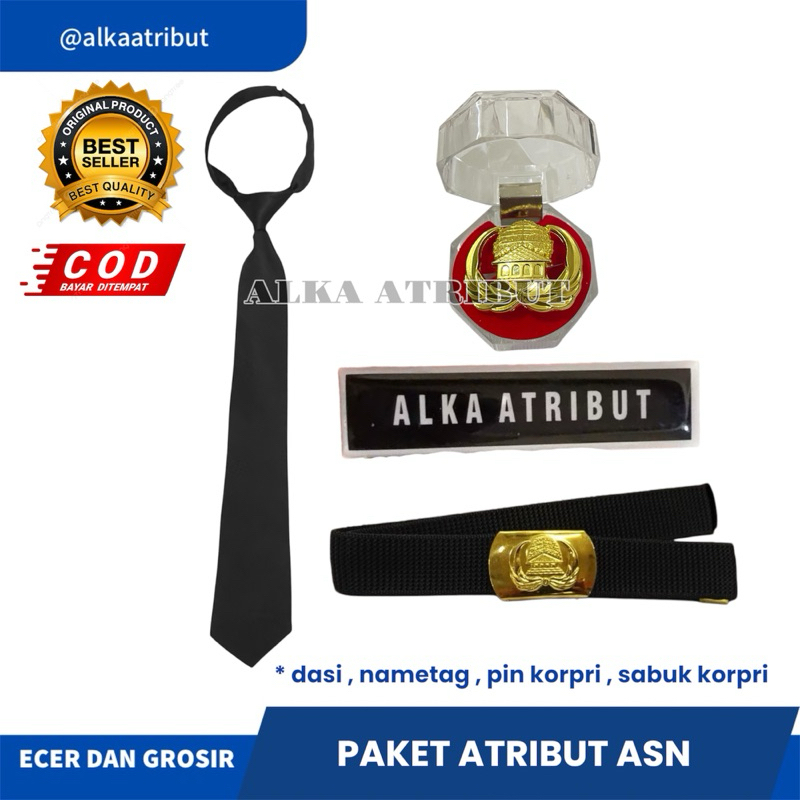 Jual PAKET 4 ATRIBUT ASN (PIN KORPRI DASI HITAM SABUK NAMETAG) | Shopee ...