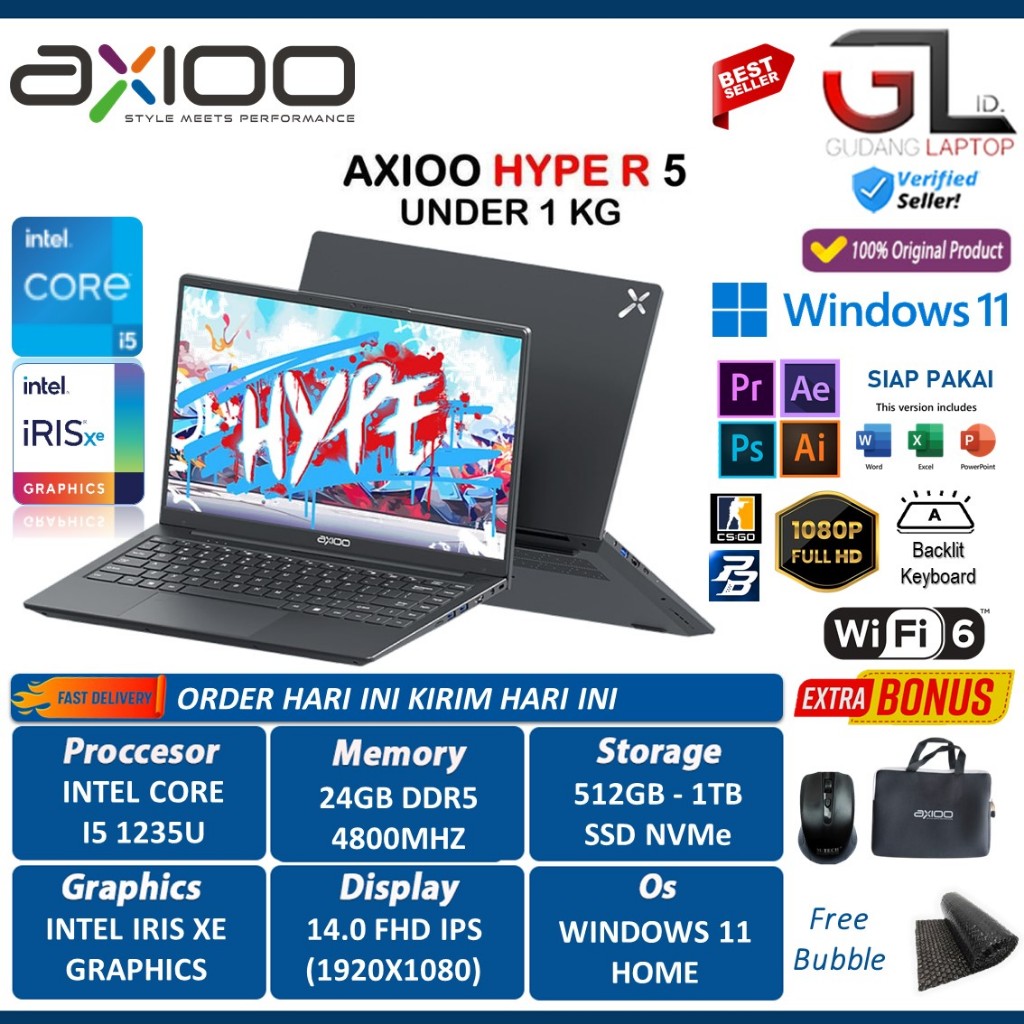 Jual Axioo Hype R5 Oled Intel Core i5 1235U RAM 24GB 512GB SSD 14.0 FHD ...