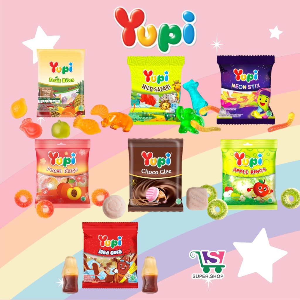 Jual Yupi Yogurt Gummy / Apple / Peach Rings / Neon Stix / Fruit Bites ...