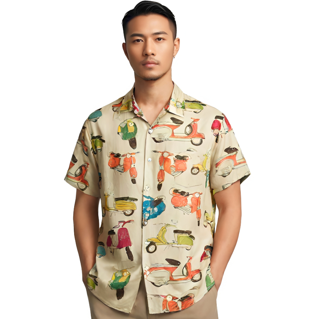 Jual Baju atasan kemeja pria kekinian motif Scooter Pattern | Shopee ...