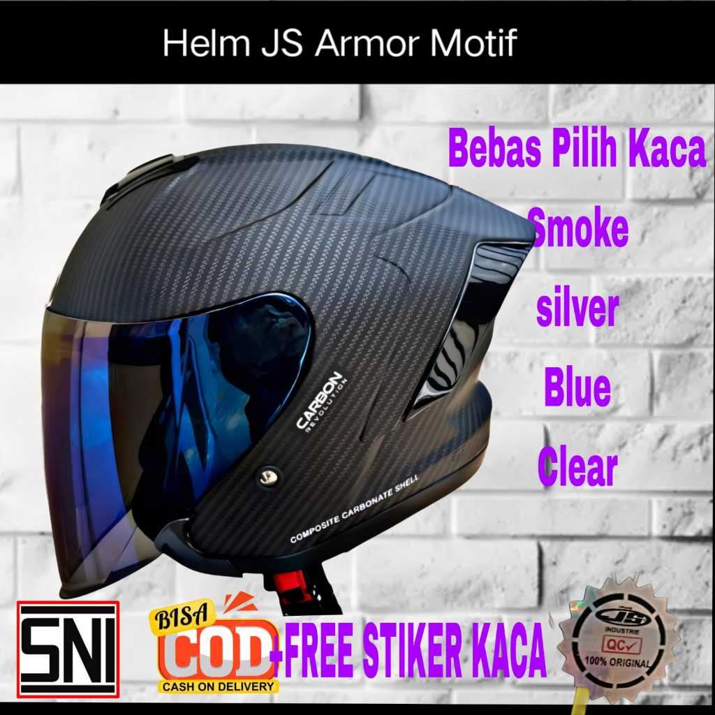 Jual Helm Half Face JS ARMOR MOTIF CARBON SNI/Helem Carbon/Helm Wanita ...