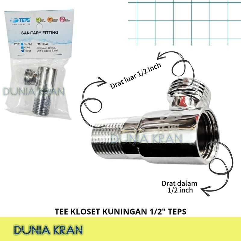 Jual TEE KLOSET KUNINGAN SAMBUNGAN PIPA TEE FITTING BRASS 1/2" TEPS ...