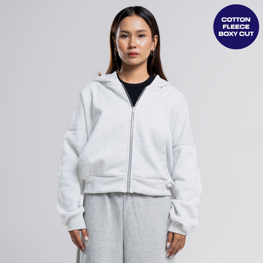 Jual JORN - Boxy Double Zip Natural White / Zipper Hoodie Boxy / Zipper ...