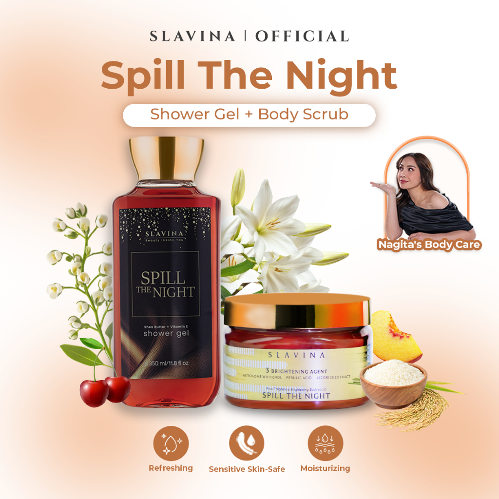 Jual SLAVINA Shower Advanced Spill The Night (Body Scrub + Shower Gel ...