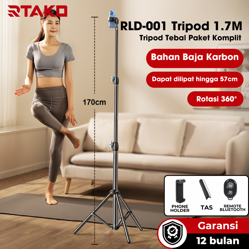 Jual Rtako RLD-001 Tripod Tebal Premium Tripod Komplit Baja Karbon 1.7M + Remot Bluetooth + Tas ...