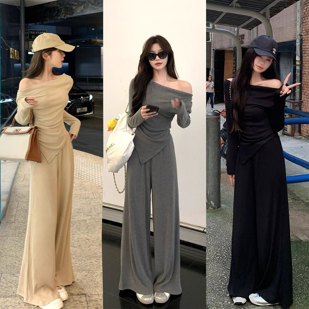 Jual Set Wanita Elegan – Atasan Knit Off Shoulder & Celana set celana ...