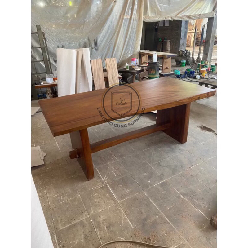 Jual Meja solid trembesi (sisi kotak) lebar 90cm Kaki Kayu | Shopee ...