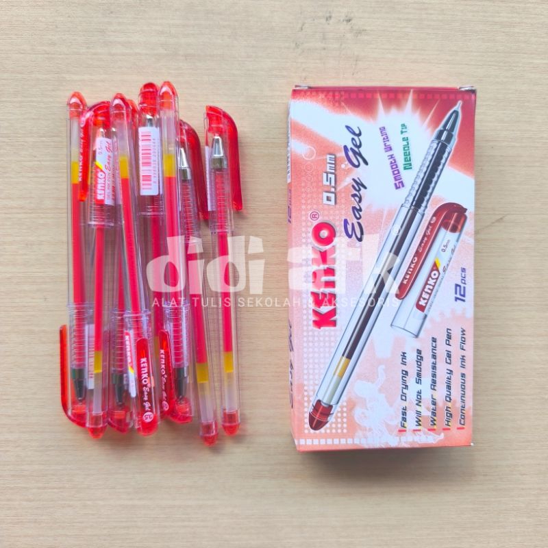 Jual Pulpen Cair Kenko Easy Gel Warna Merah 0.5mm 1 Pak Isi 12 Pcs ...